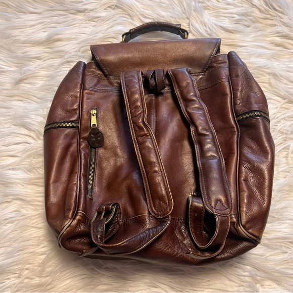 Frye | Bags | Frye Brown Leather Backpack Multi Zipper Pocket Vintage ...